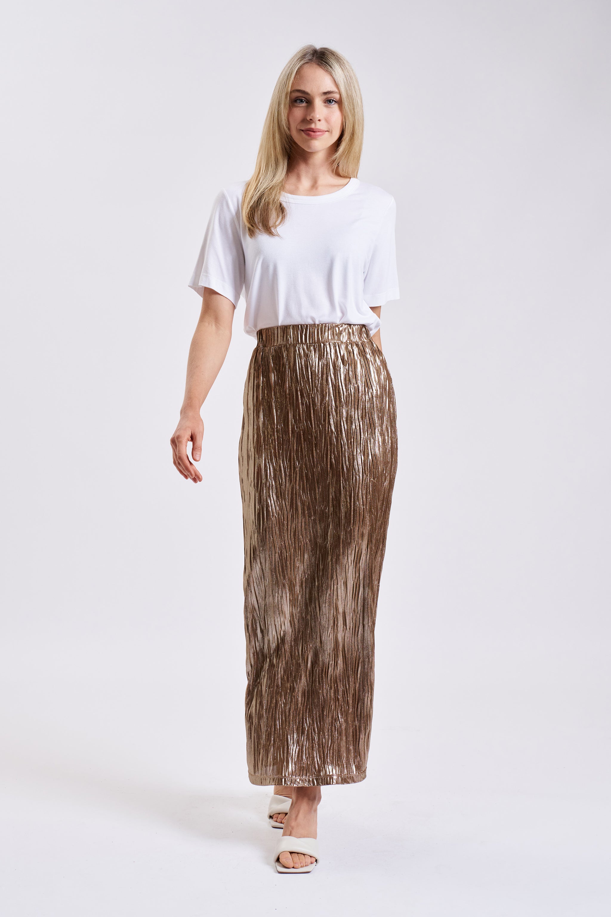 Juno Midi Skirt Gold Metallic | Feathers