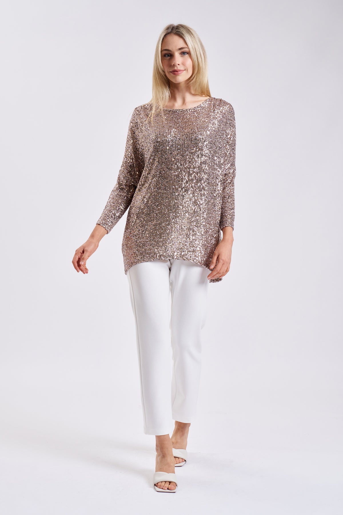 Sequin Sassy Evening Top Bronze | Feathers