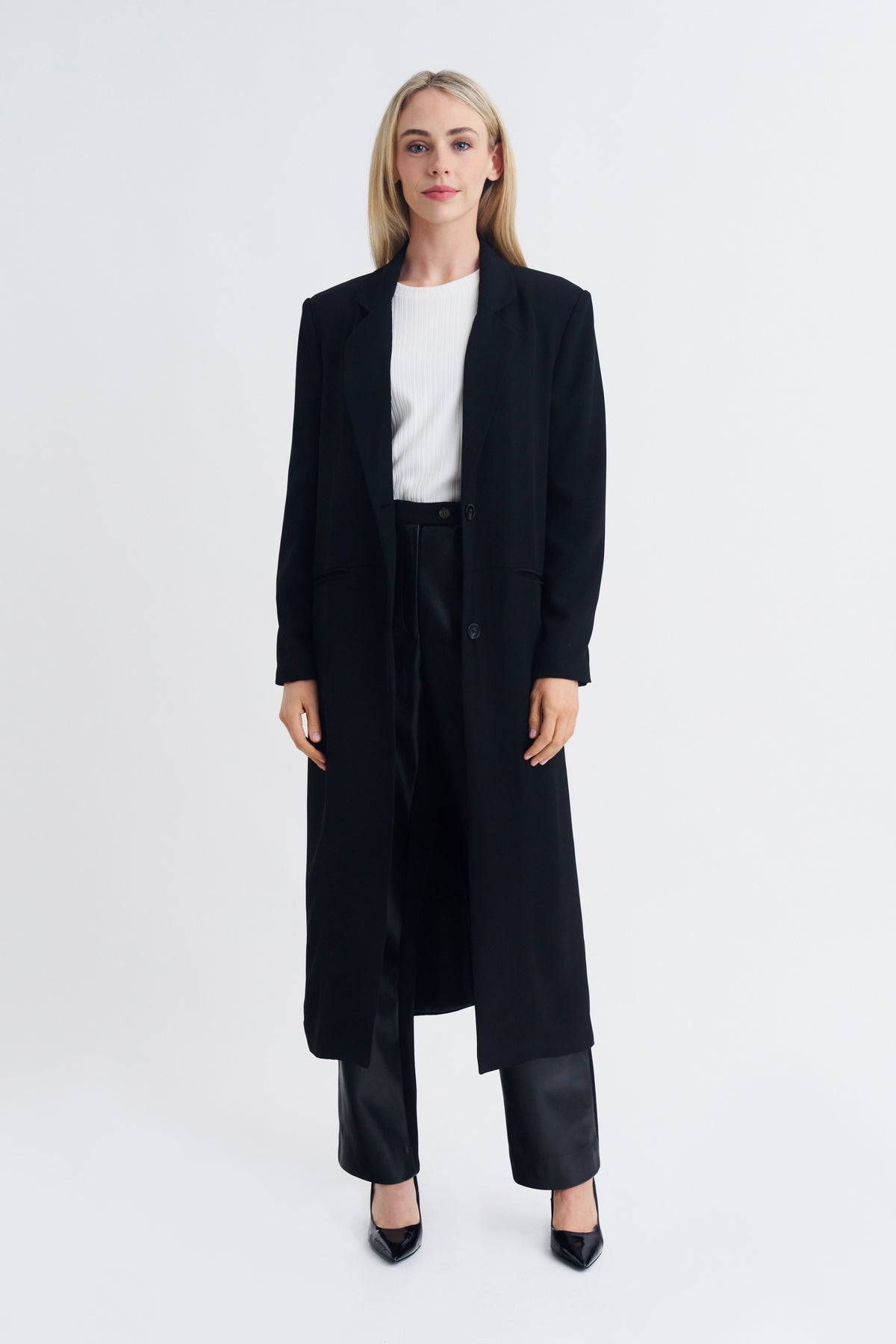 Structure Long Blazer Coat Black | Feathers