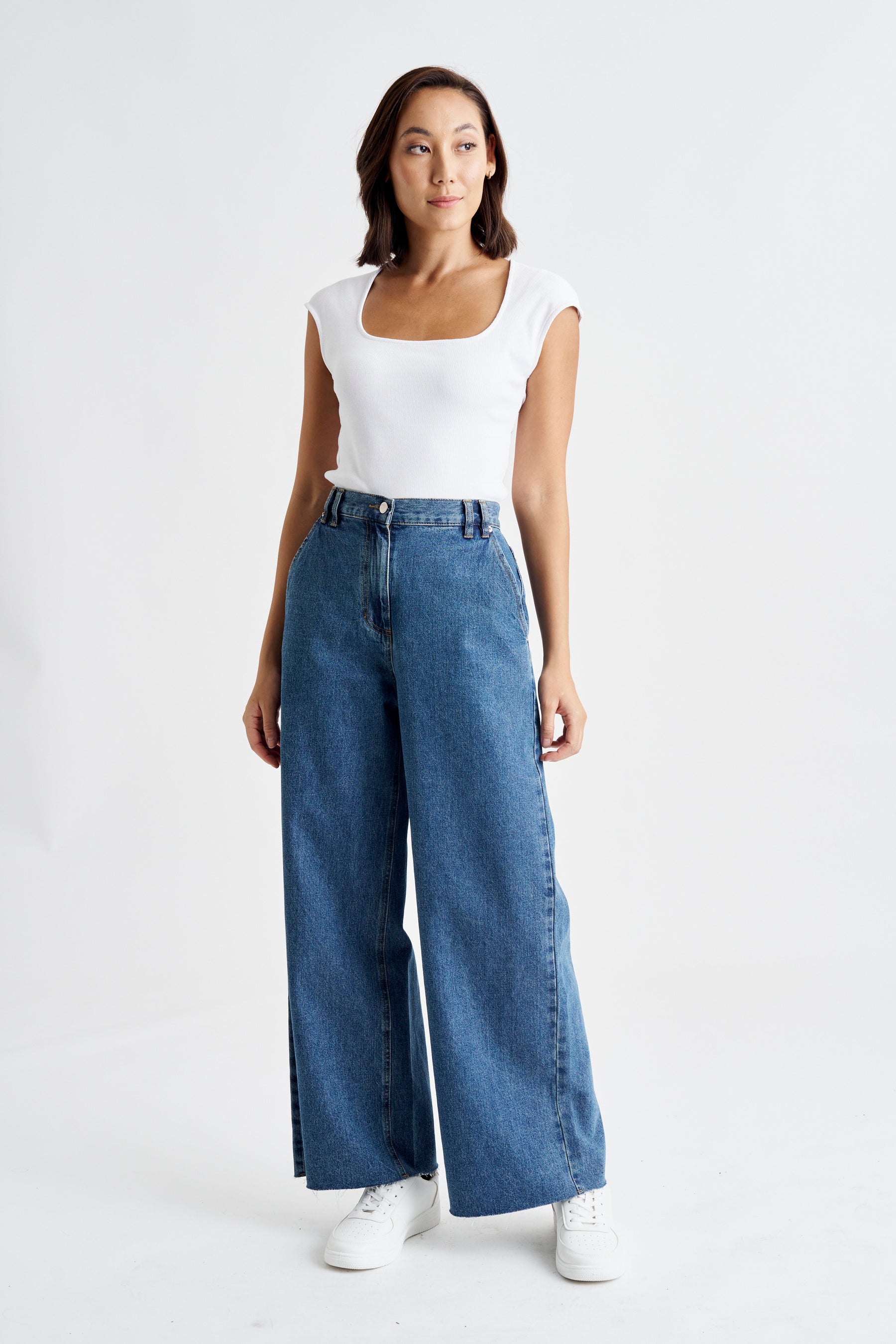 Frankie Wide Leg Jeans Blue | Feathers