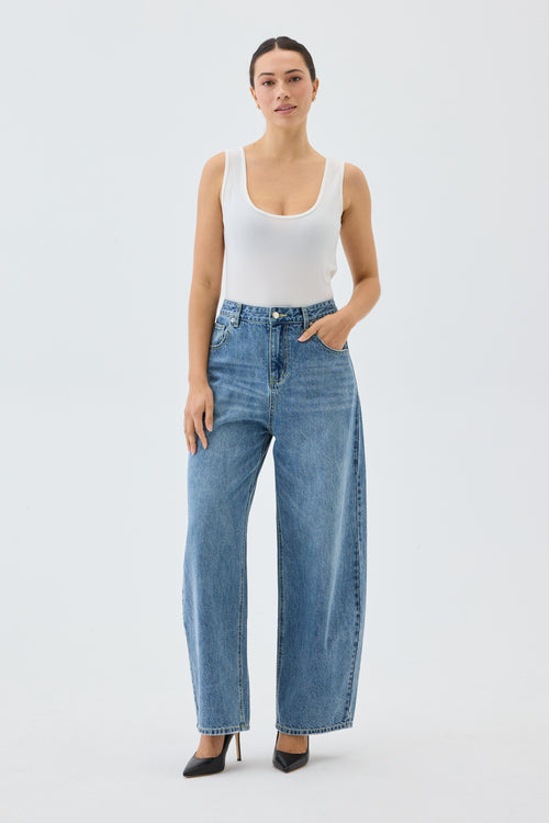 Tonic Barrel Leg Jeans Mid-Blue | Feathers